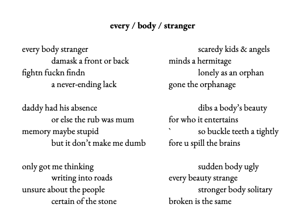 every / body / stranger – Lizzy Burnam 🐞
